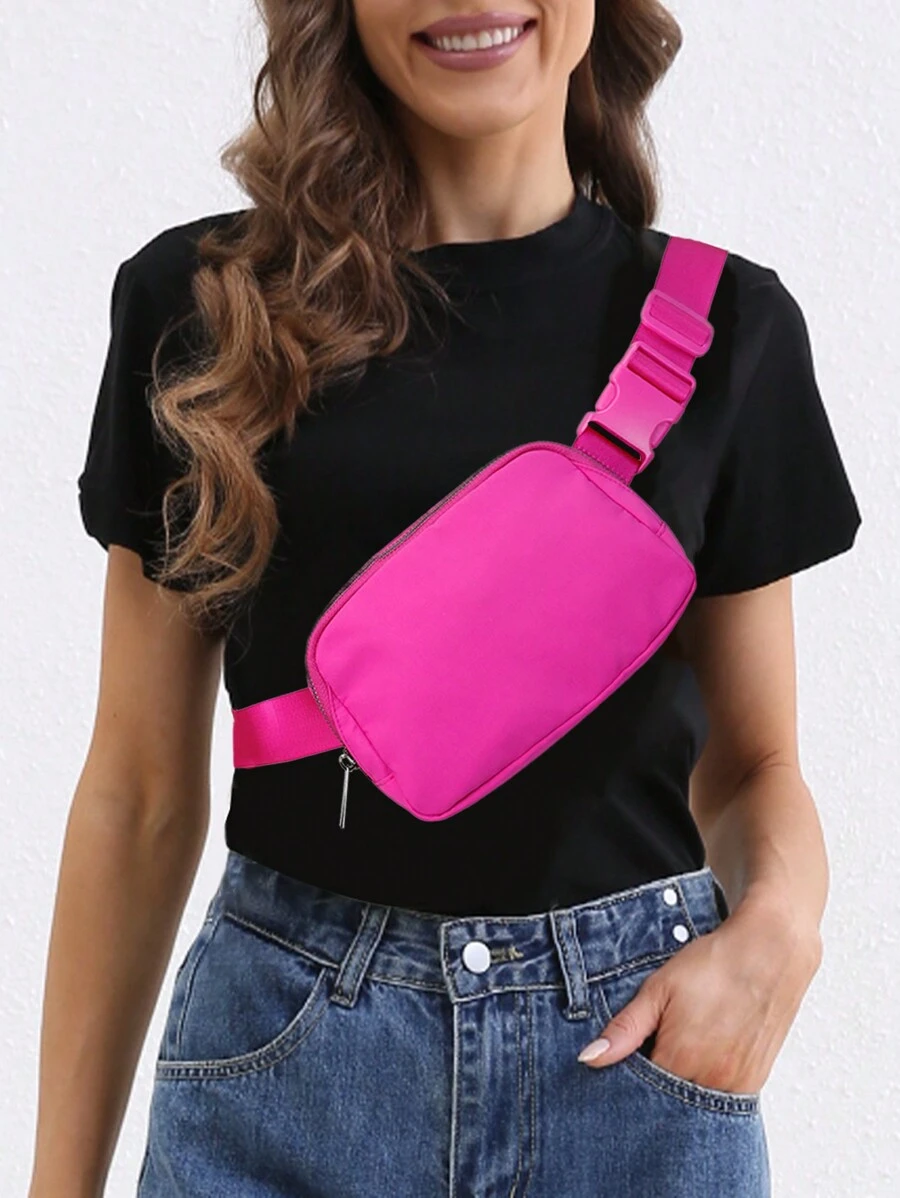 Small Waist Bag Neon Pink Funky Style Ruched Evening Bag For Women, Top ...