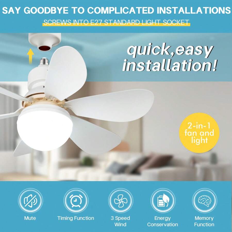30W 16.5"New Small Modern Ceiling Fan with Light & Remote - E27 Screw ...