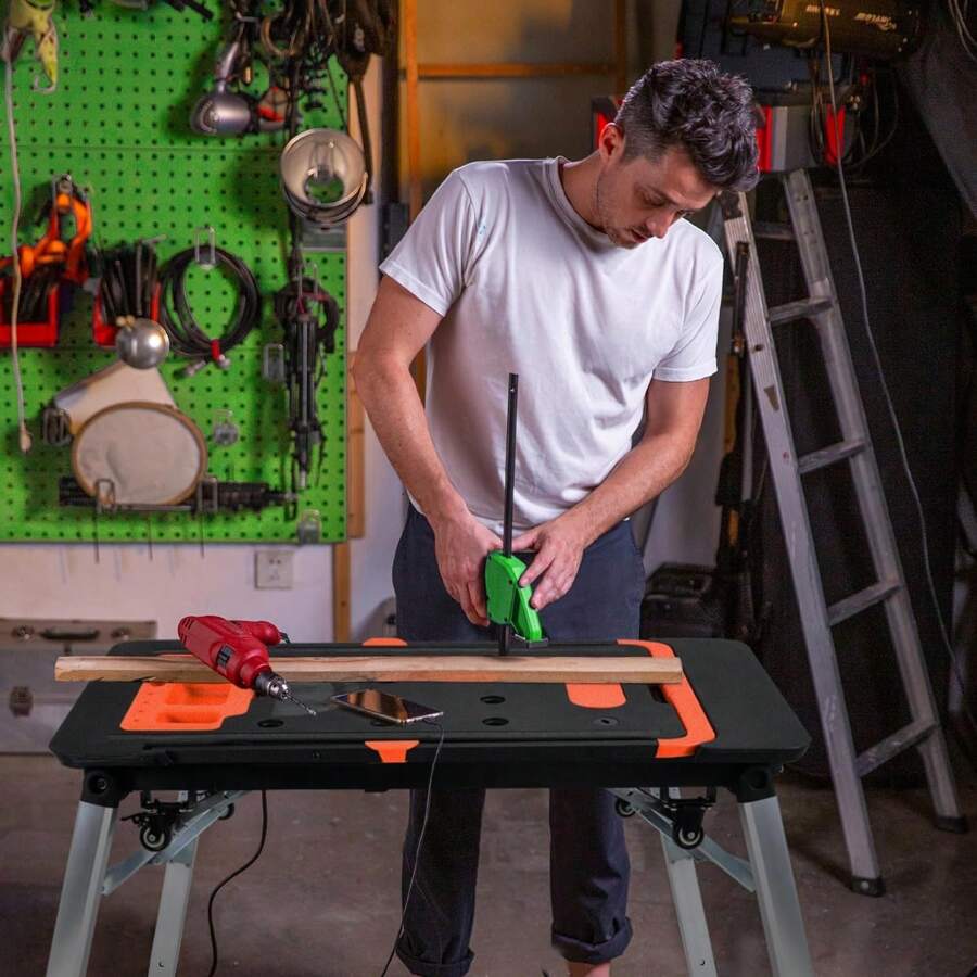 7 in 1 Folding Workbench with Wheels, Multipurpose Heavy Duty Workbench ...