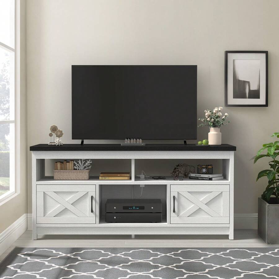 YITAHOME Farmhouse TV Stand Cabinet For 65 Inch With Power Outlet And ...