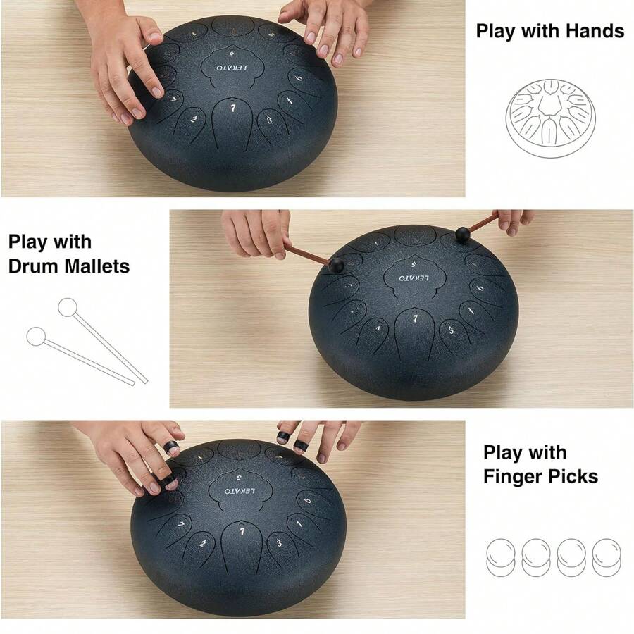 Steel Tongue Drum 12 Inch 13 Notes, LEKATO Steel Drum C Key Beginner ...