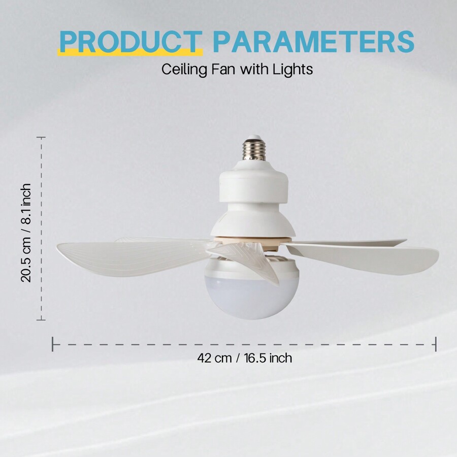 30W 16.5"New Small Modern Ceiling Fan with Light & Remote - E27 Screw ...