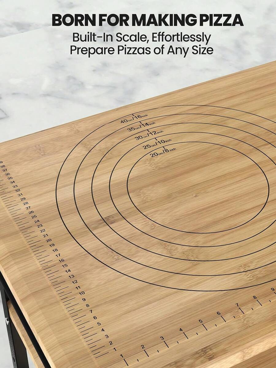 Bamboo Wood Prep Cart Table for Pizza Making, [Built-in Pizza Size ...
