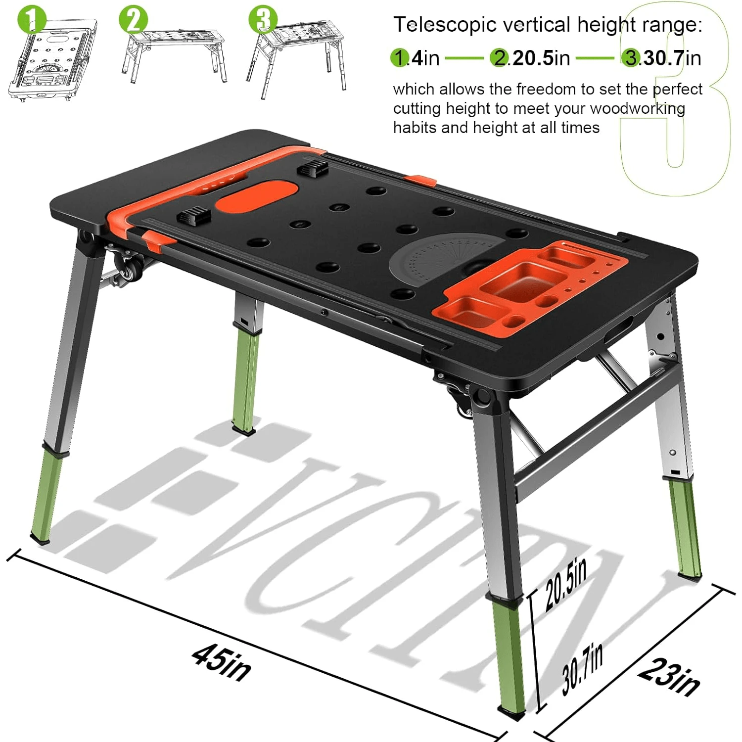 7 in 1 Folding Workbench with Wheels, Multipurpose Heavy Duty Workbench ...