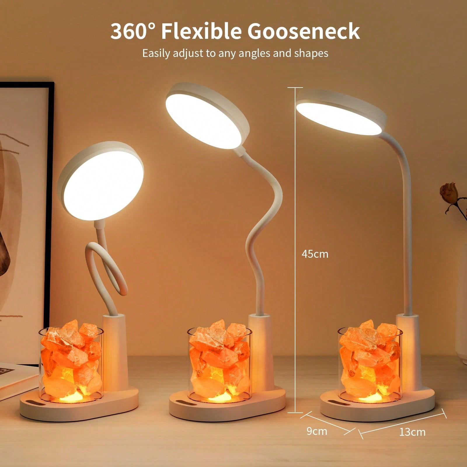 Small LED Desk Salt Lamp - Battery Operated Cordless 3 Color Modes ...