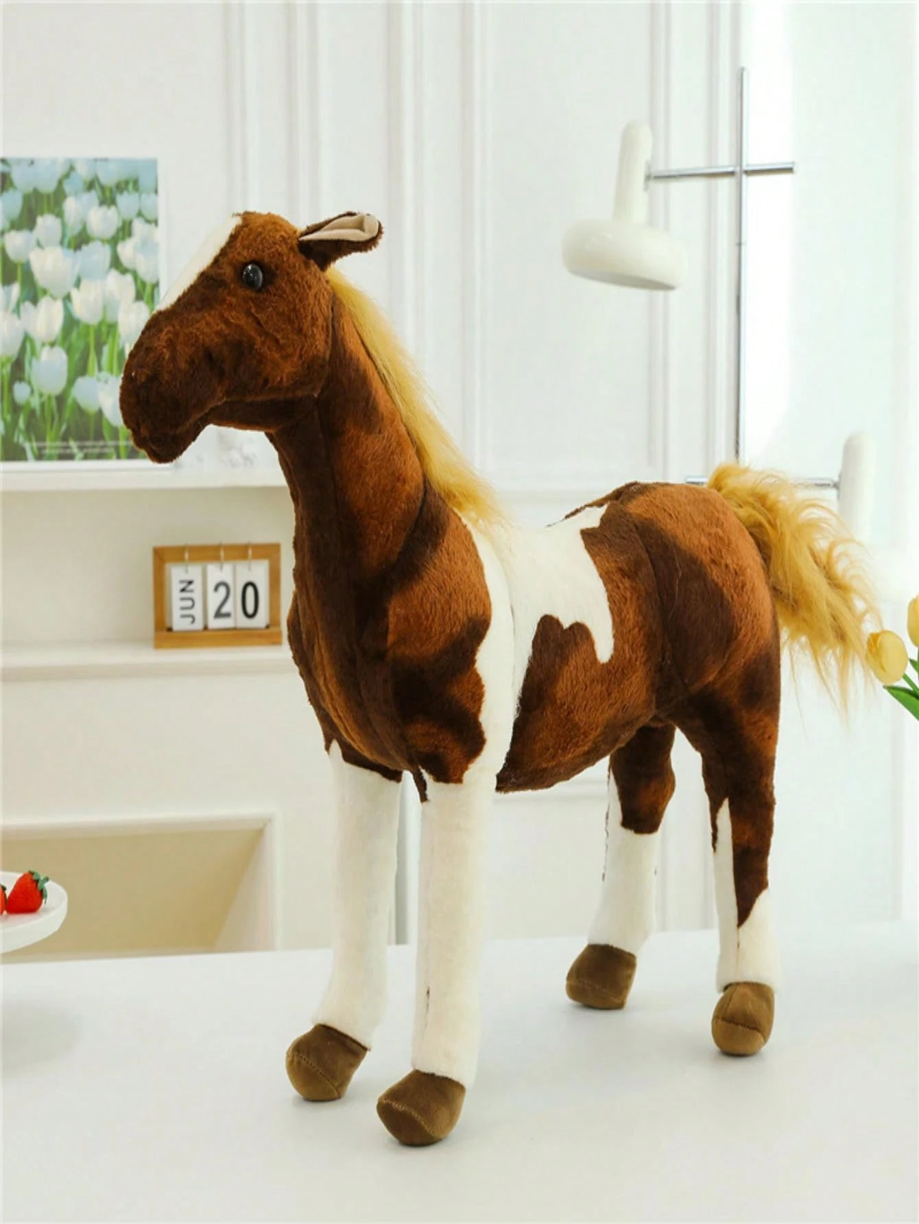 1pc Realistic Horse Stuffed Toy/ Cute Horse Plush Pillow/ Black & White ...