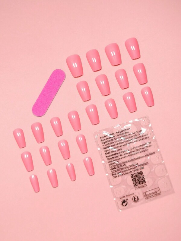 Transform Your Nails with 24pcs Short Coffin Solid Color Baby Pink ...