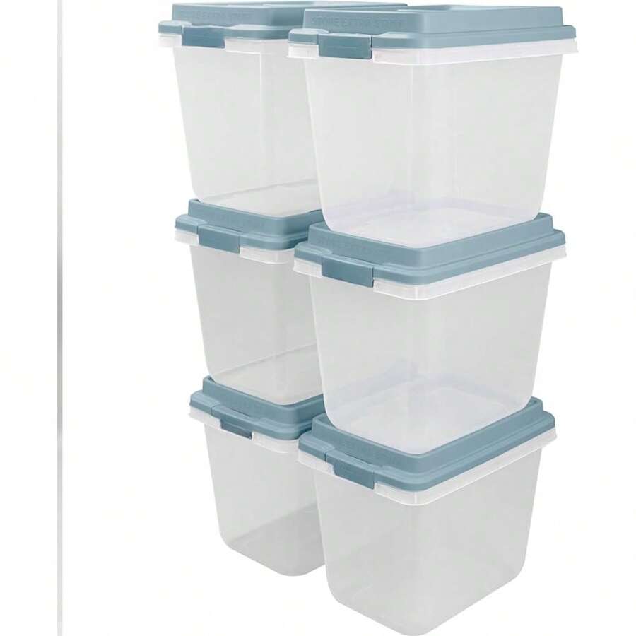 HI-RISE Clear Plastic Bin with Smoke Blue Lid (6 Pack) - 32 qt Storage ...