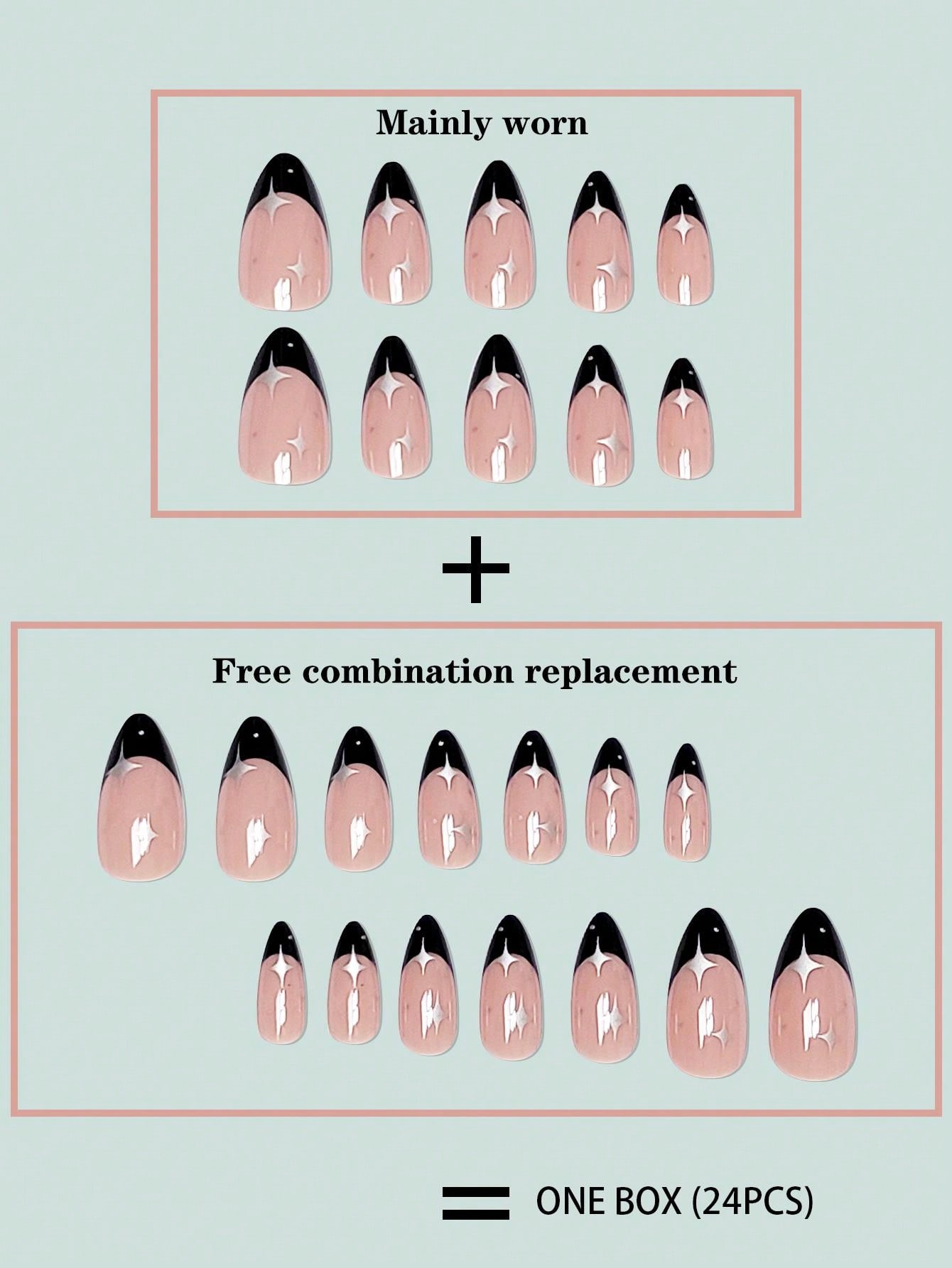 Get Glamor 24 Pieces Medium Length Almond Nails Winter Solstice Black ...