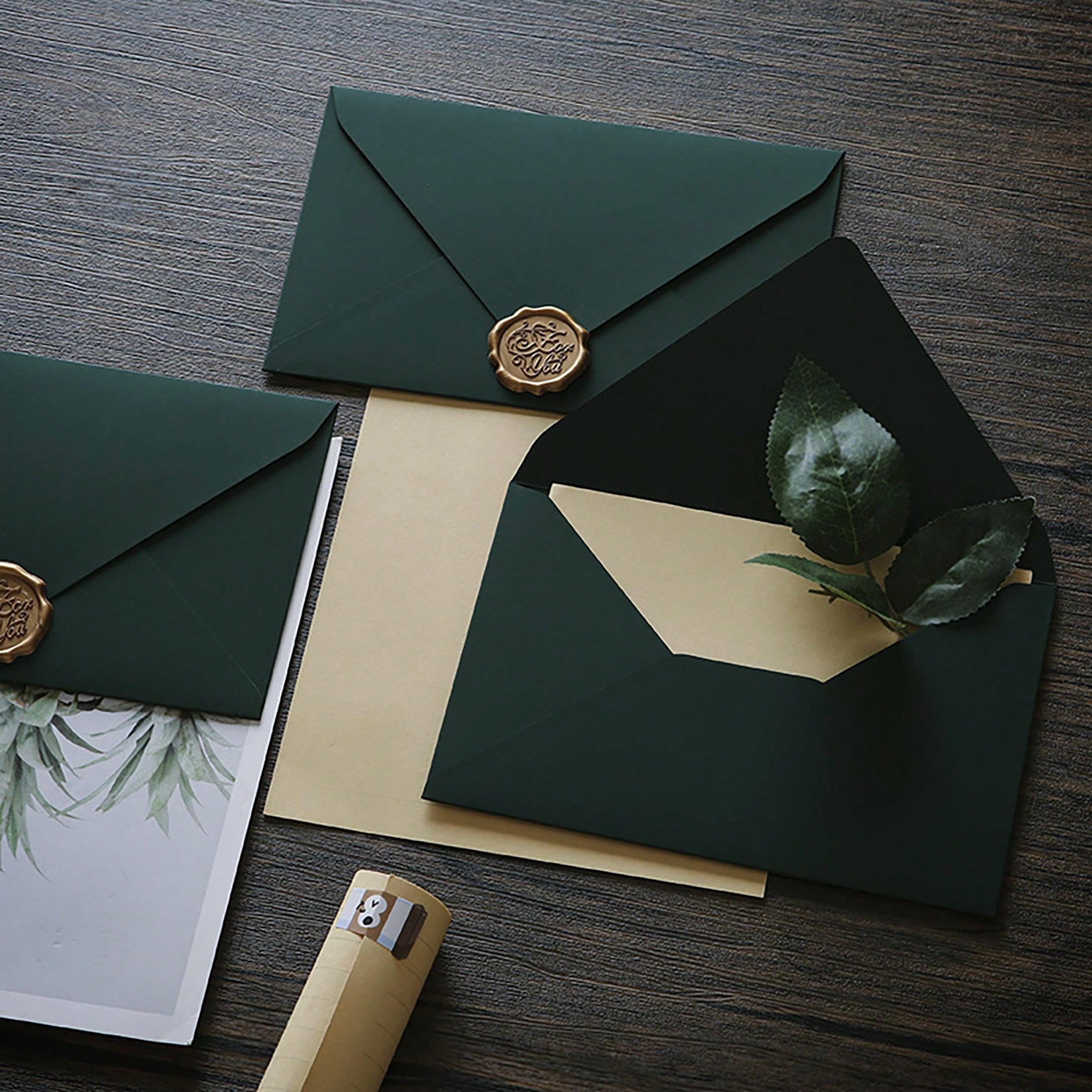 1pc dark green vintage kraft paper envelope (gift a bronze lacquer seal ...