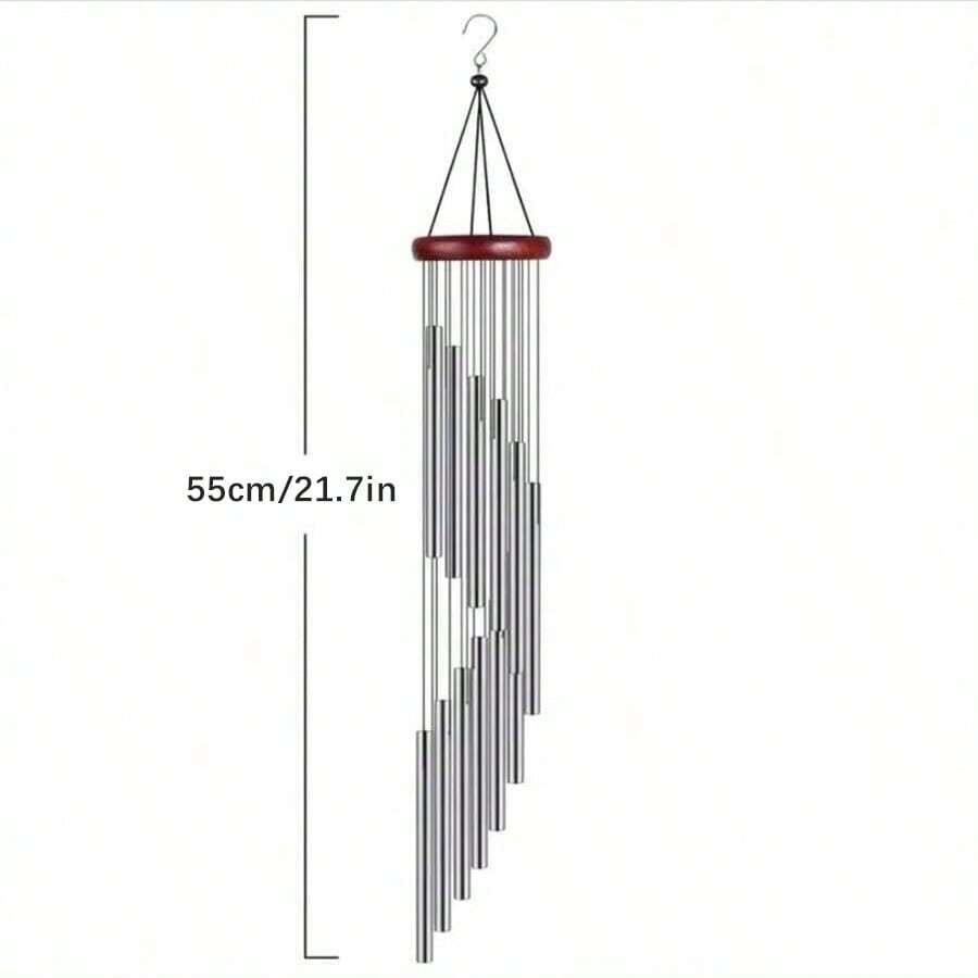 Silver Modern Minimalist Wooden Base 12 Aluminum Tubes Wind Chime For ...