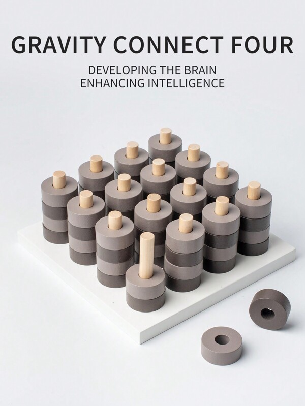 1set Wooden Gravity Four-in-a-row Game Board, Parent-child Table Toy ...