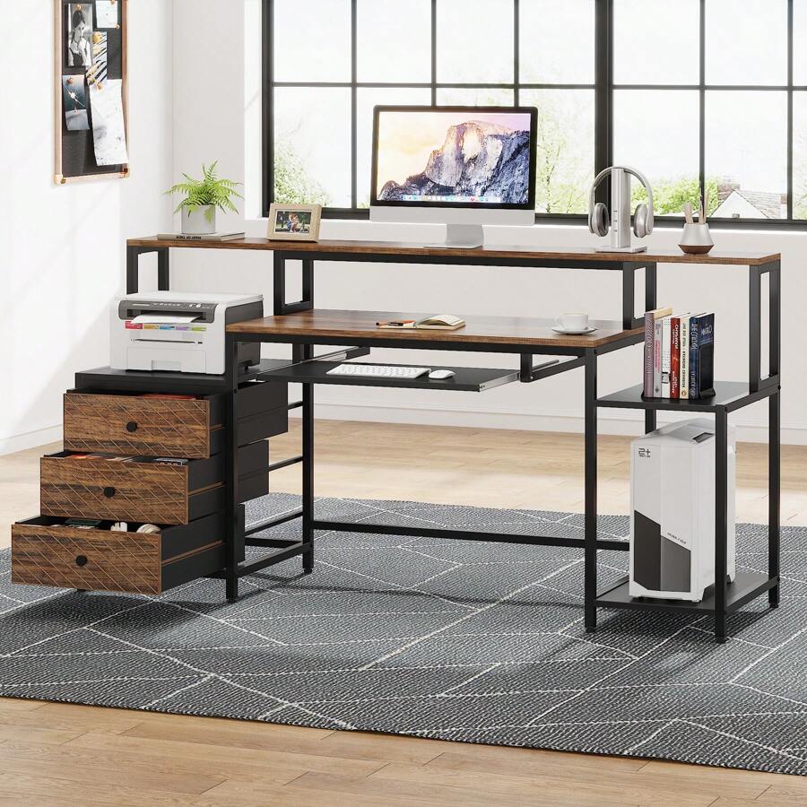 Tribesigns Computer Desk with 3 Drawers, 63 inch Home Office Desk with ...
