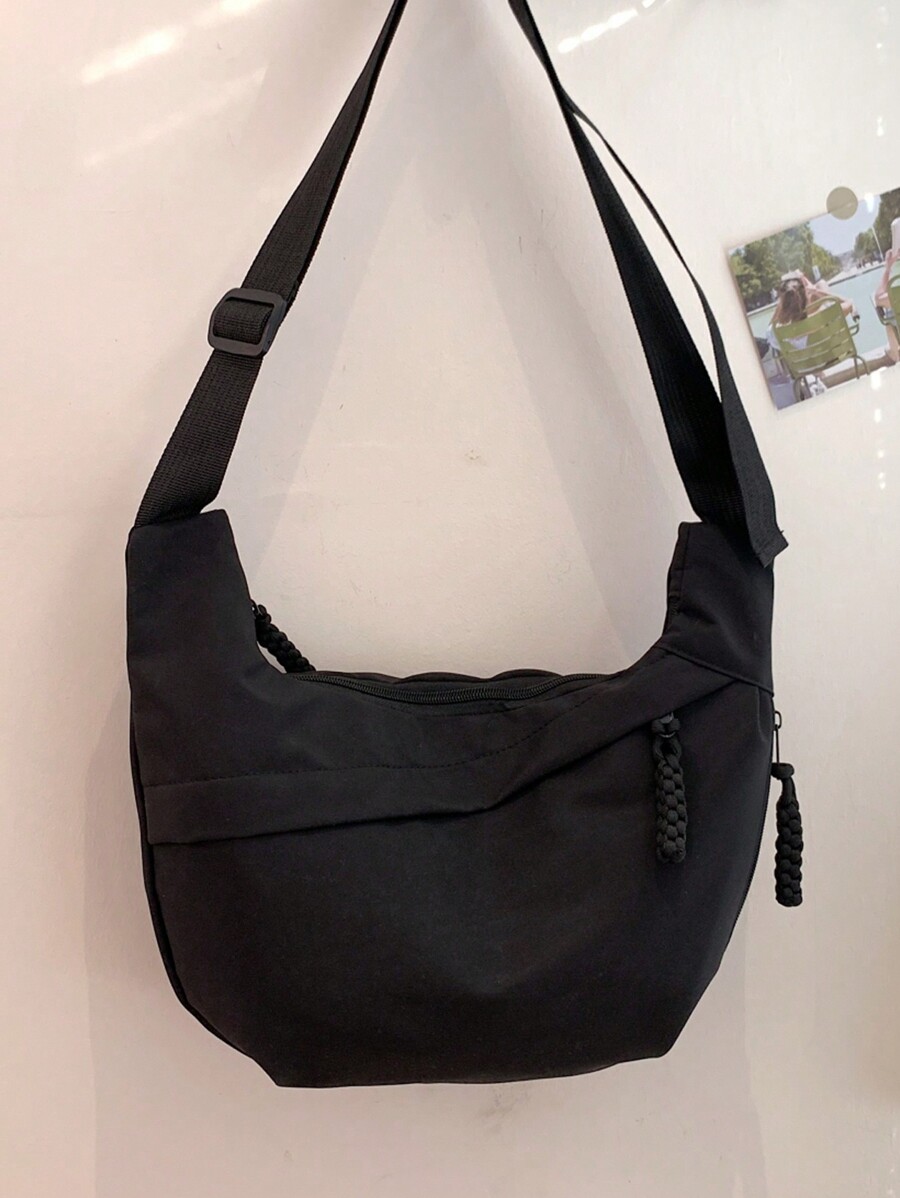 1pc Men's Shoulder & Crossbody Bag, Black Polyethylene Solid Color ...