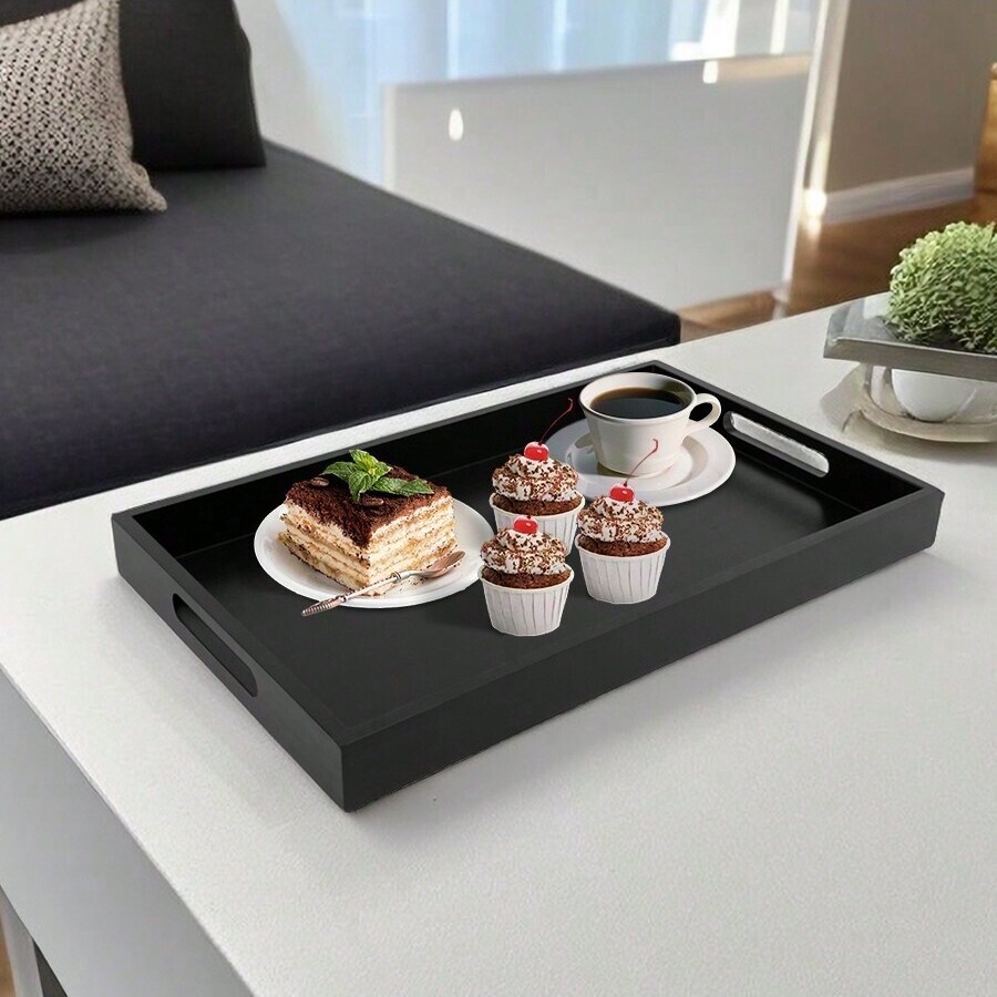 1PC 18Inch Extra Large Wooden Tray, Minimalist Solid Color Black Food ...