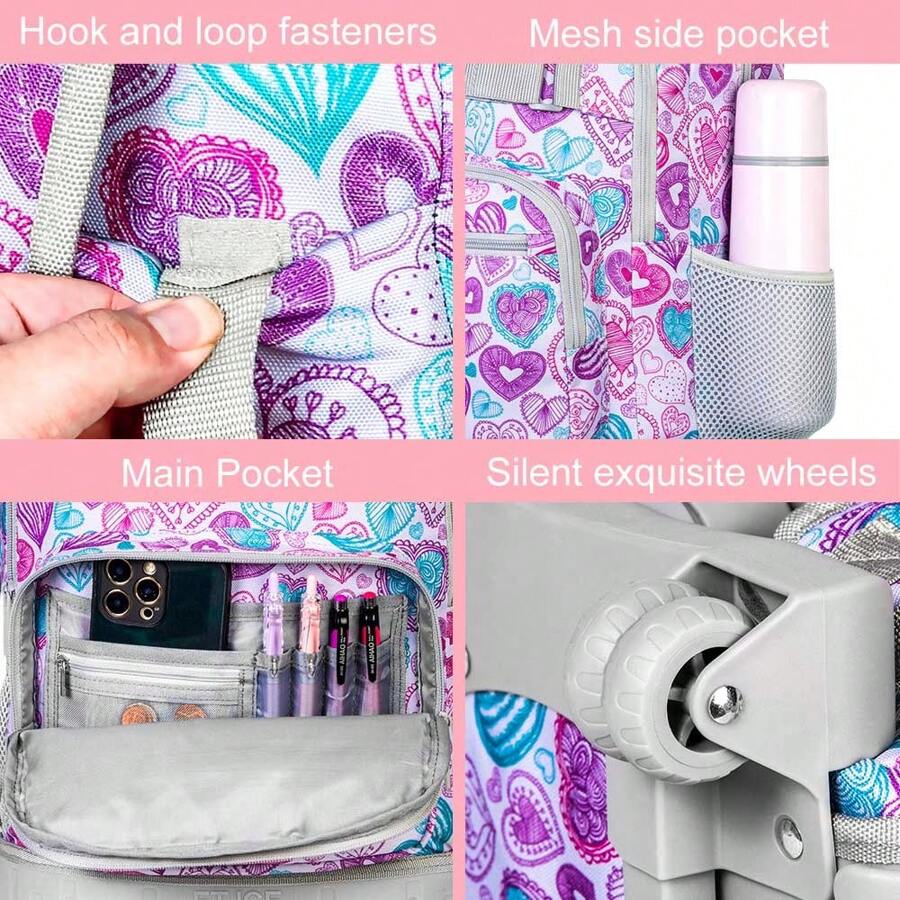 3PCS Rolling Backpack for Girls Women, Travel Roller Backpacks with ...