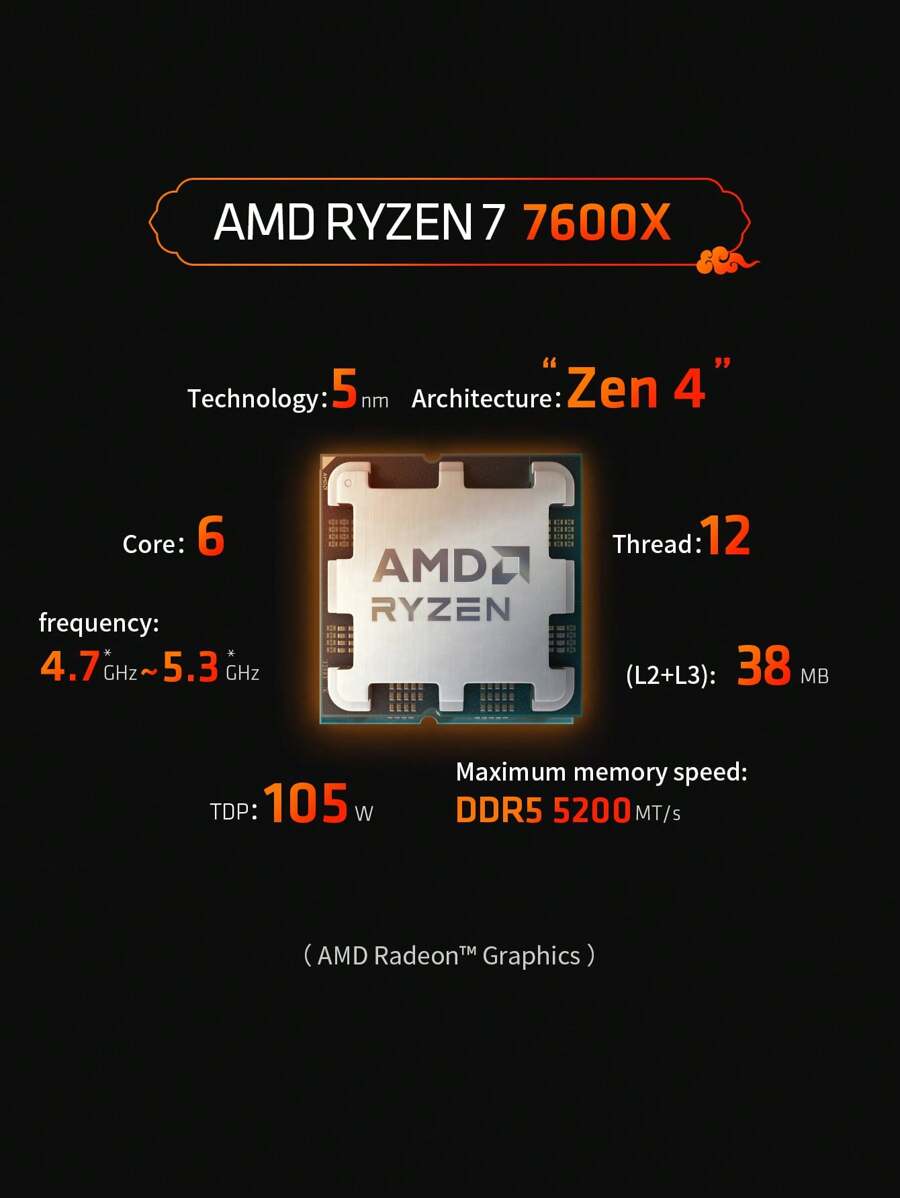 Ryzen 5 7600x 4 7ghz Base Clock 6 Core 12 Thread Desktop Processor Cpu Am5 Socket Integrated