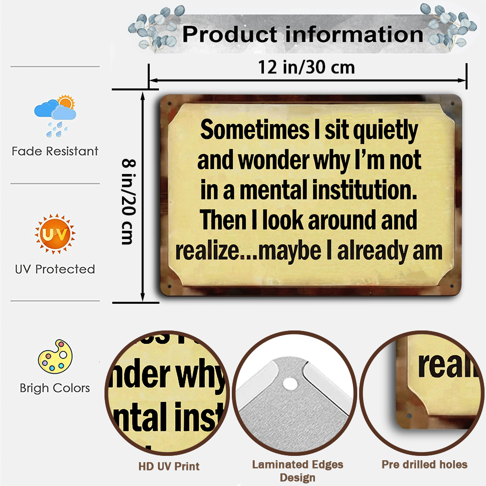 Humorous Self-Reflection Metal Tin Sign - 'Sometimes I Sit Quietly ...