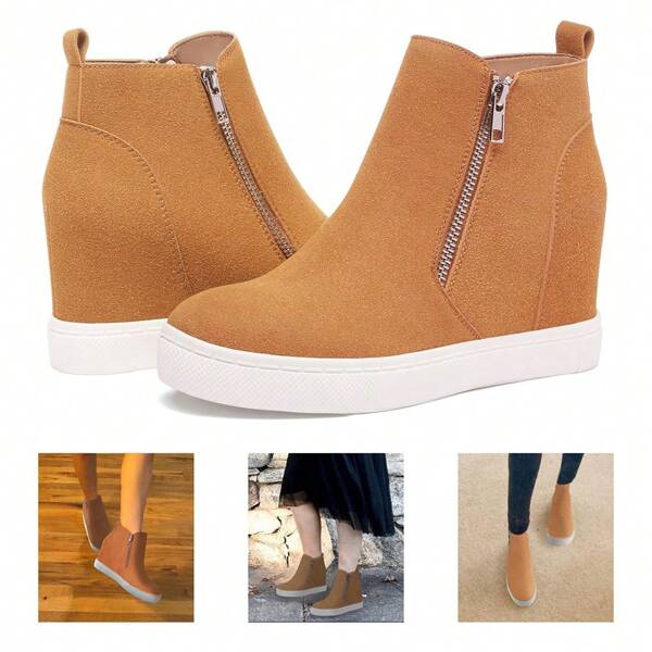 Women's Wedge Sneakers Hidden Heel Platform Wedge Booties Hidden Wedgie ...