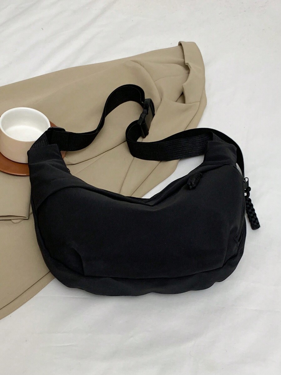 1pc Men's Shoulder & Crossbody Bag, Black Polyethylene Solid Color ...