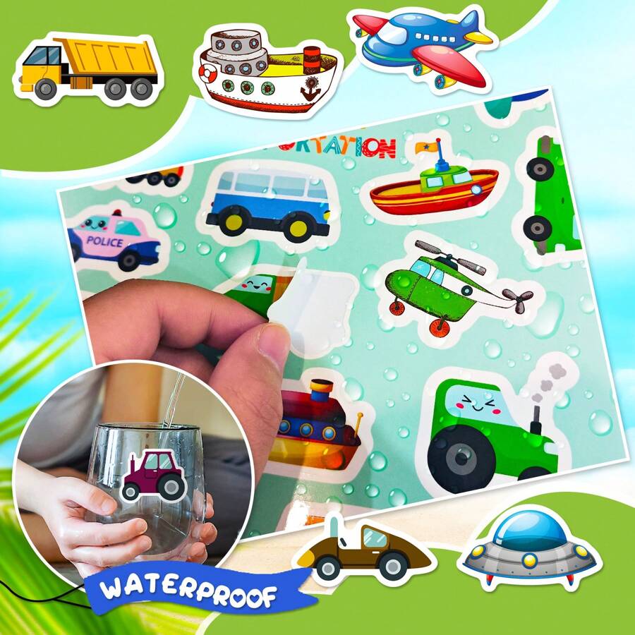 8 Sheets Truck Stickers, 200 Cartoon Cars Airplanes Boats Trucks ...