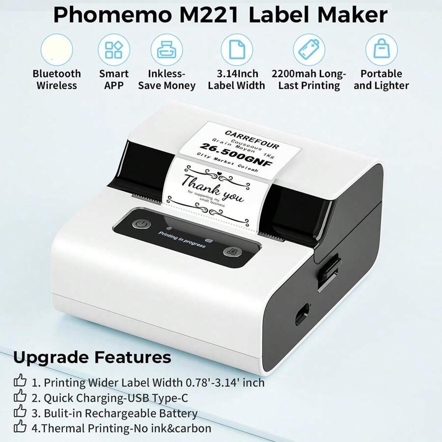 M221 Phomemo Bluetooth Thermal Label Printer - Portable 3-Inch Barcode ...