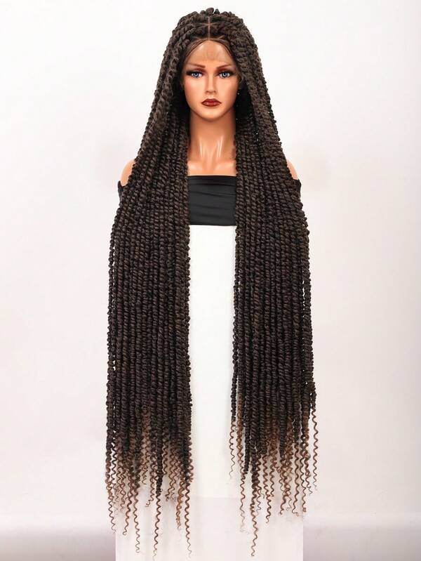 44'' Knotless Spring Twist Braided Wigs for Women Full Double Lace ...