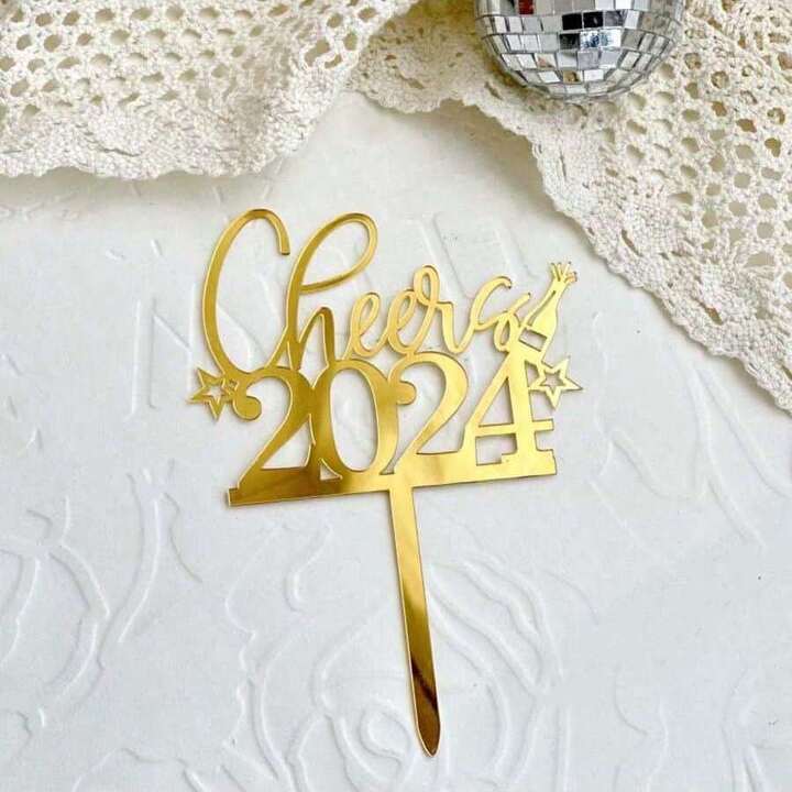 Glitter Hello 2024 Happy New Year Cake Toppers 2024 Gold Cake topper ...