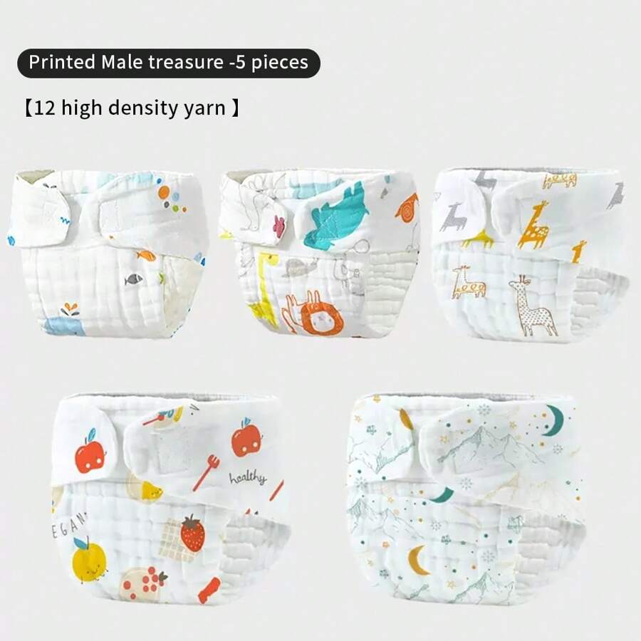 5pcs Newborn Baby Cloth Diapers, Washable Gauze Diaper Pants, Reusable ...
