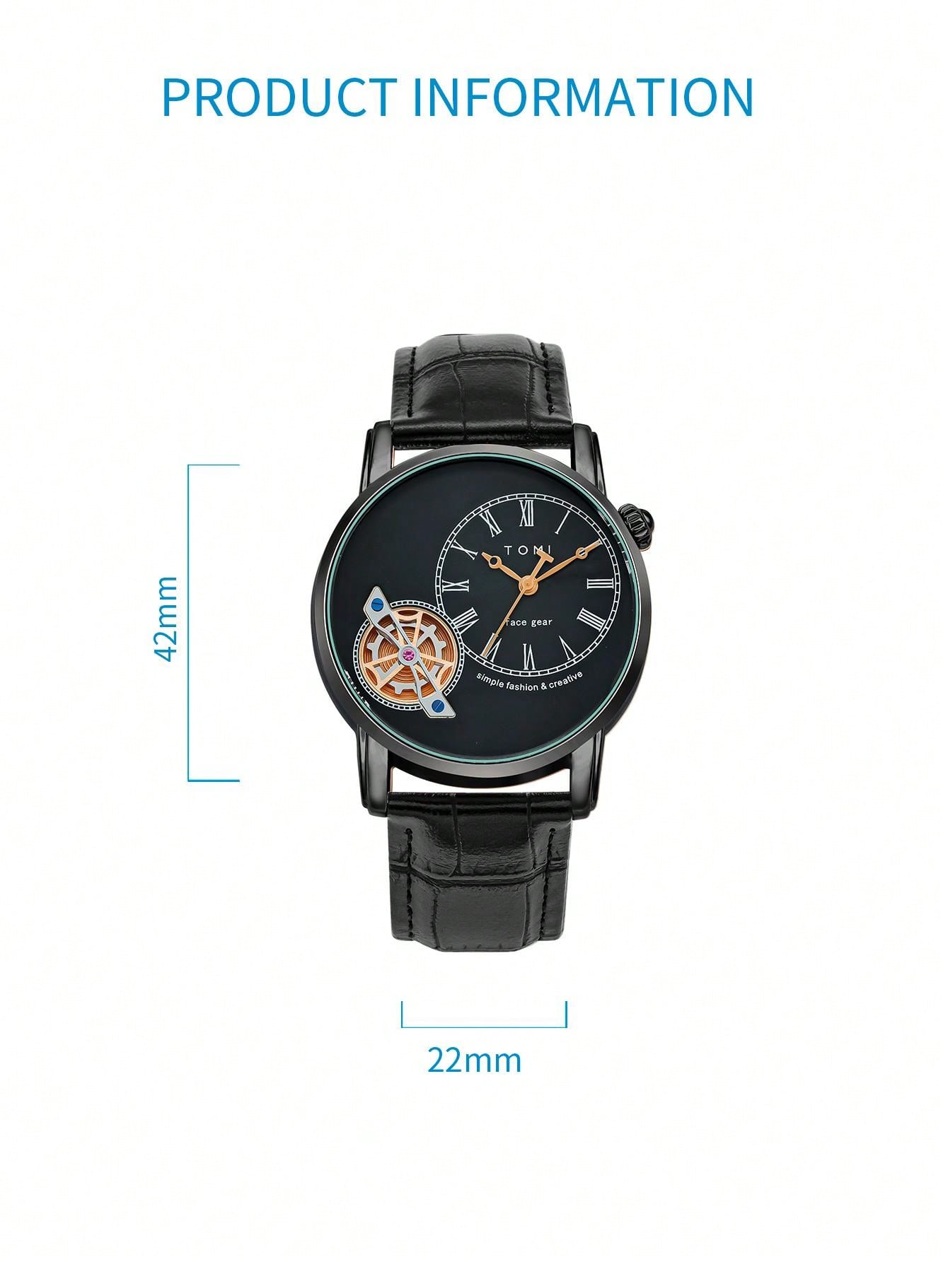 Quartz Men's Wrist Watch With Rotating Gears & Sweeping Seconds Hand ...