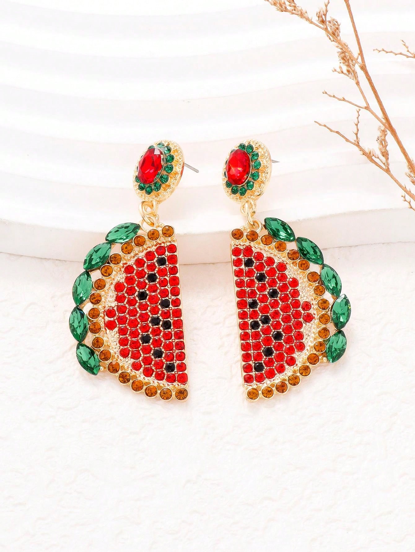 Rhinestone Watermelon Drop Earrings | SHEIN USA