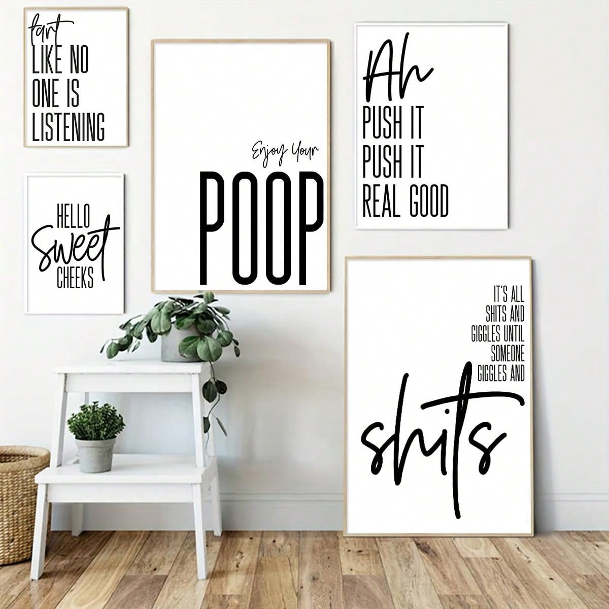 5Pcs/Set Bathroom Funny Quotes Posters, Frameless Canvas | SHEIN UK