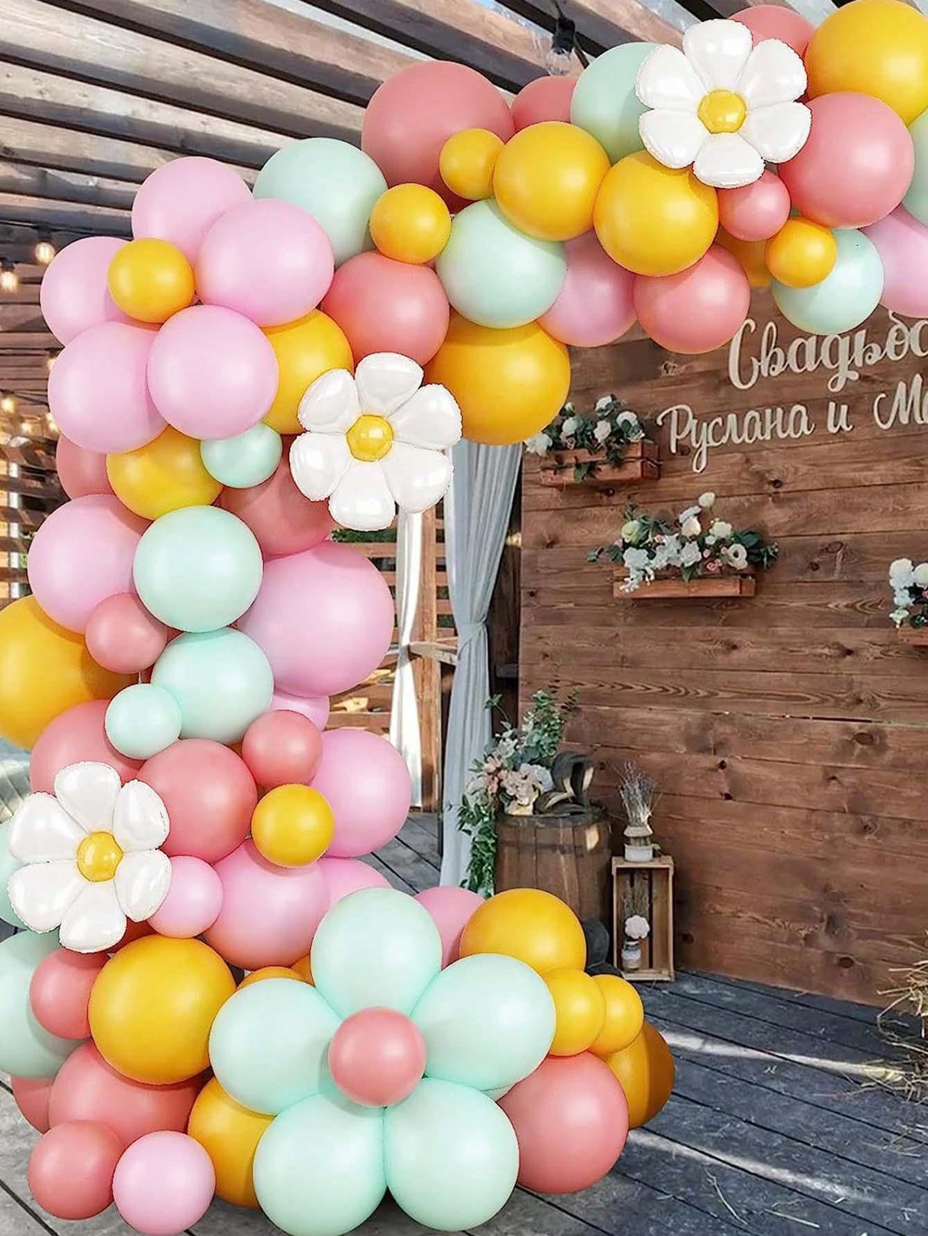 140pcs Daisy Themed Party Balloon Set, Baby Birthday Decoration With ...