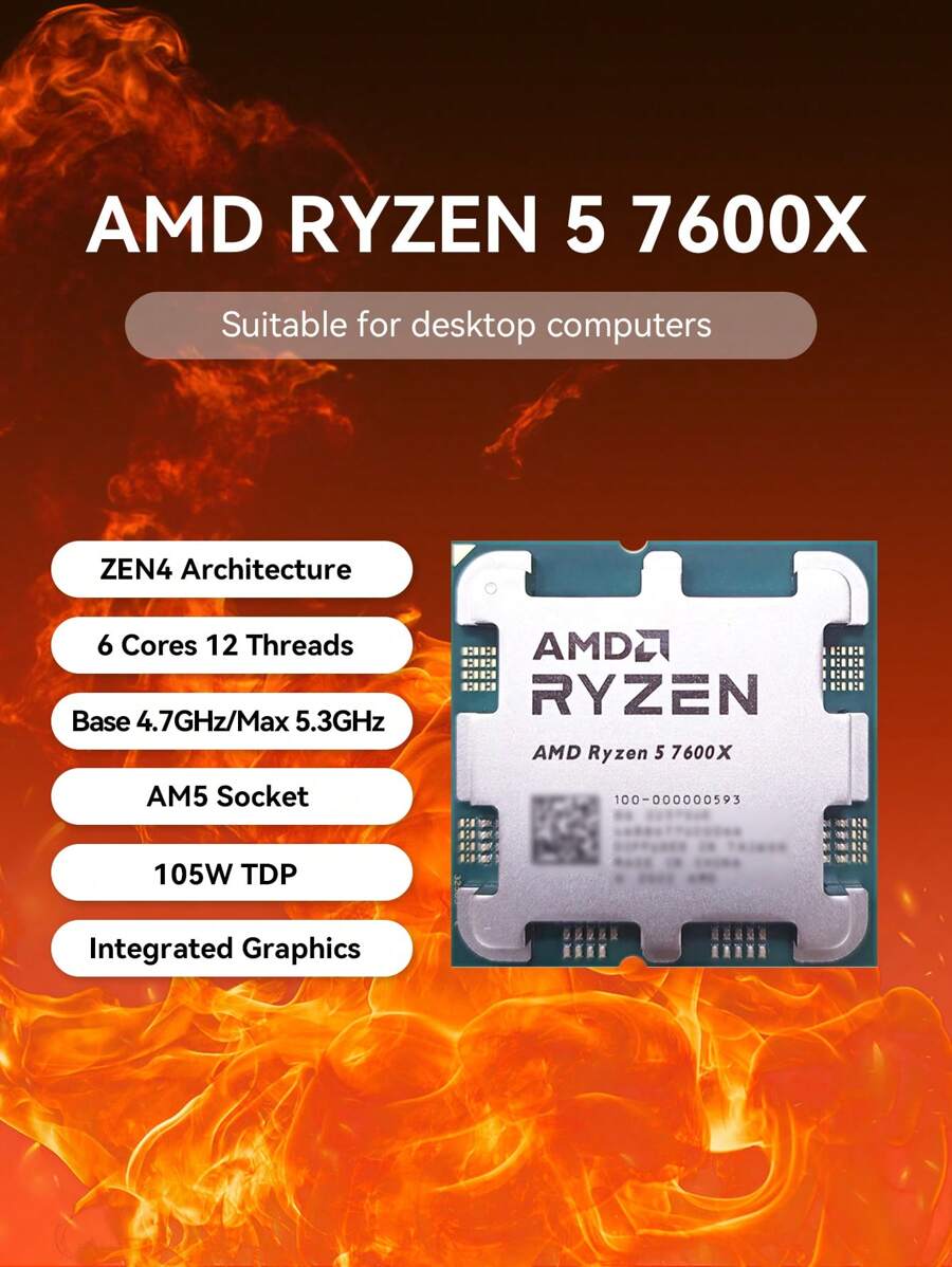 Ryzen 5 7600x 4 7ghz Base Clock 6 Core 12 Thread Desktop Processor Cpu Am5 Socket Integrated