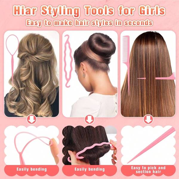 Topsy Tail Hair Tools, 4 Pcs Hair Loop Styling Tool Topsy Tail Loop ...