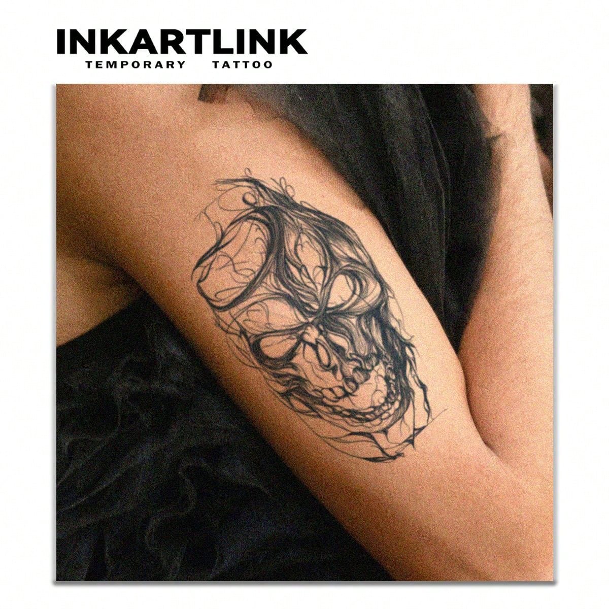 Inkartlink 8*17cm 1 Piece Ink Skull Herbal Juice Tattoo Stickers Magic ...