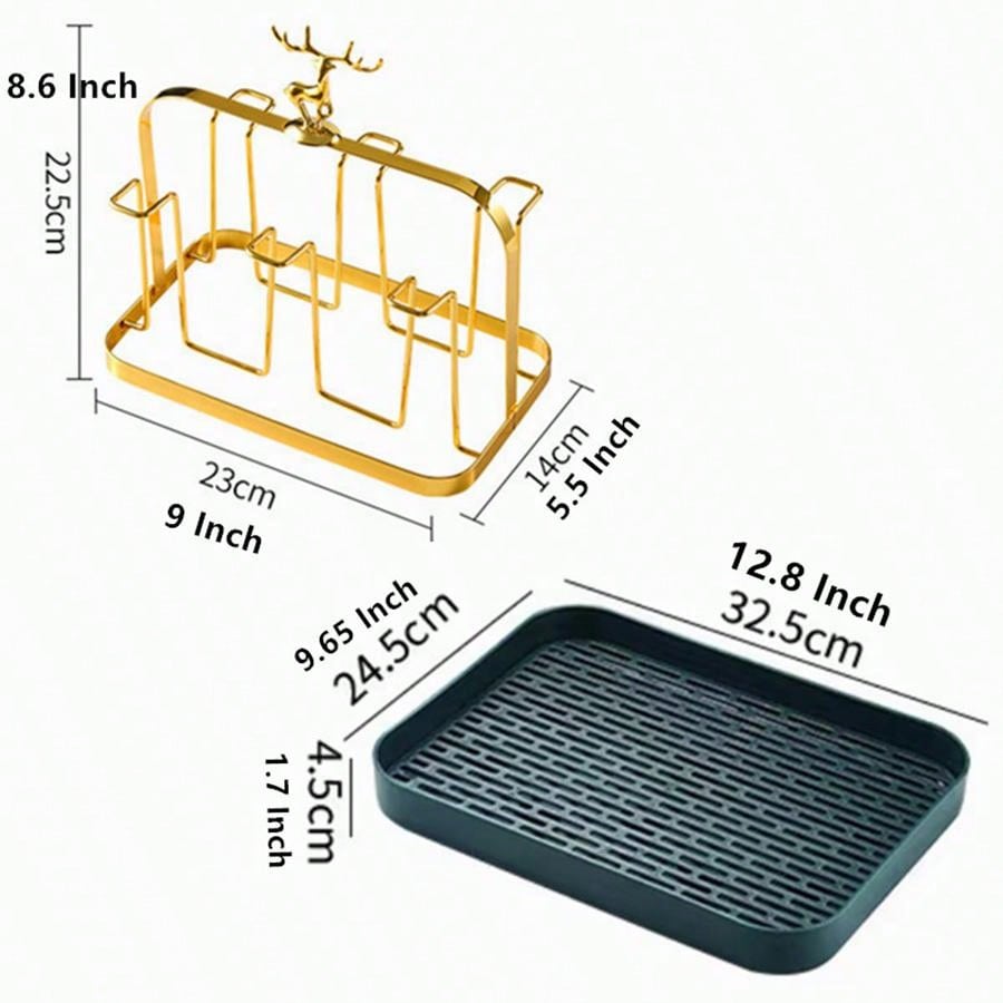 Metal Cup Rack Organizer With 6 Hooks and Big Drain Tray, Bottle Drying ...