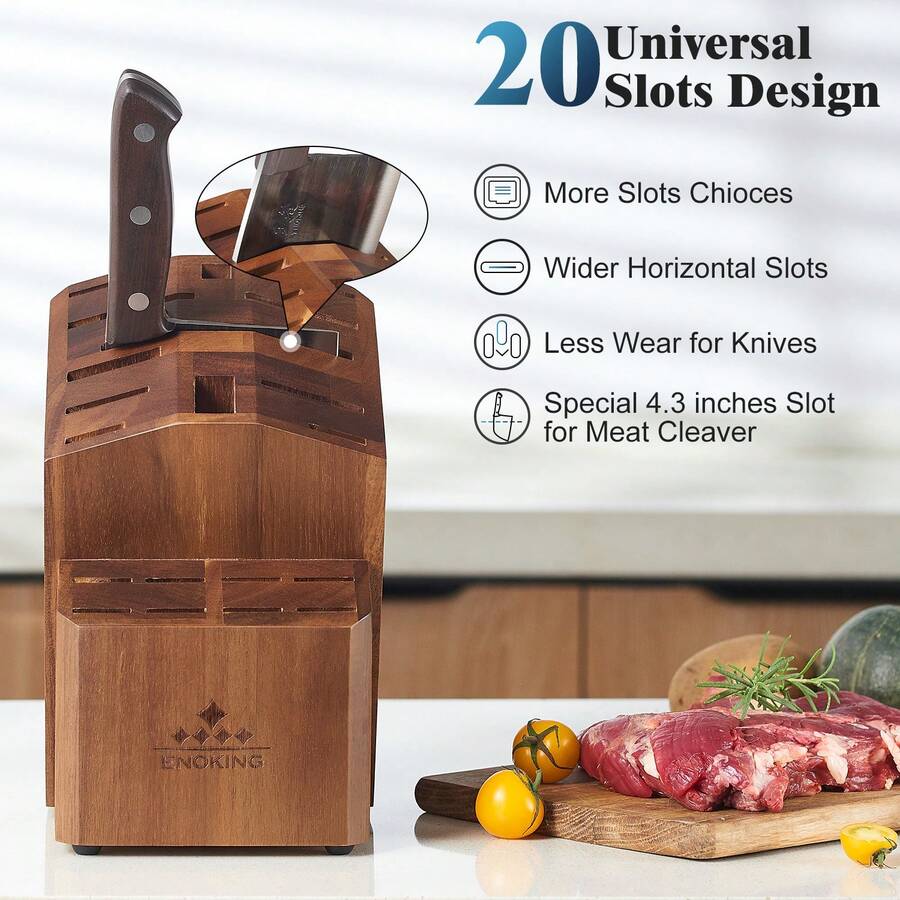 20 Slots Acacia Wood Universal Knife Block, Butcher Block Countertop ...