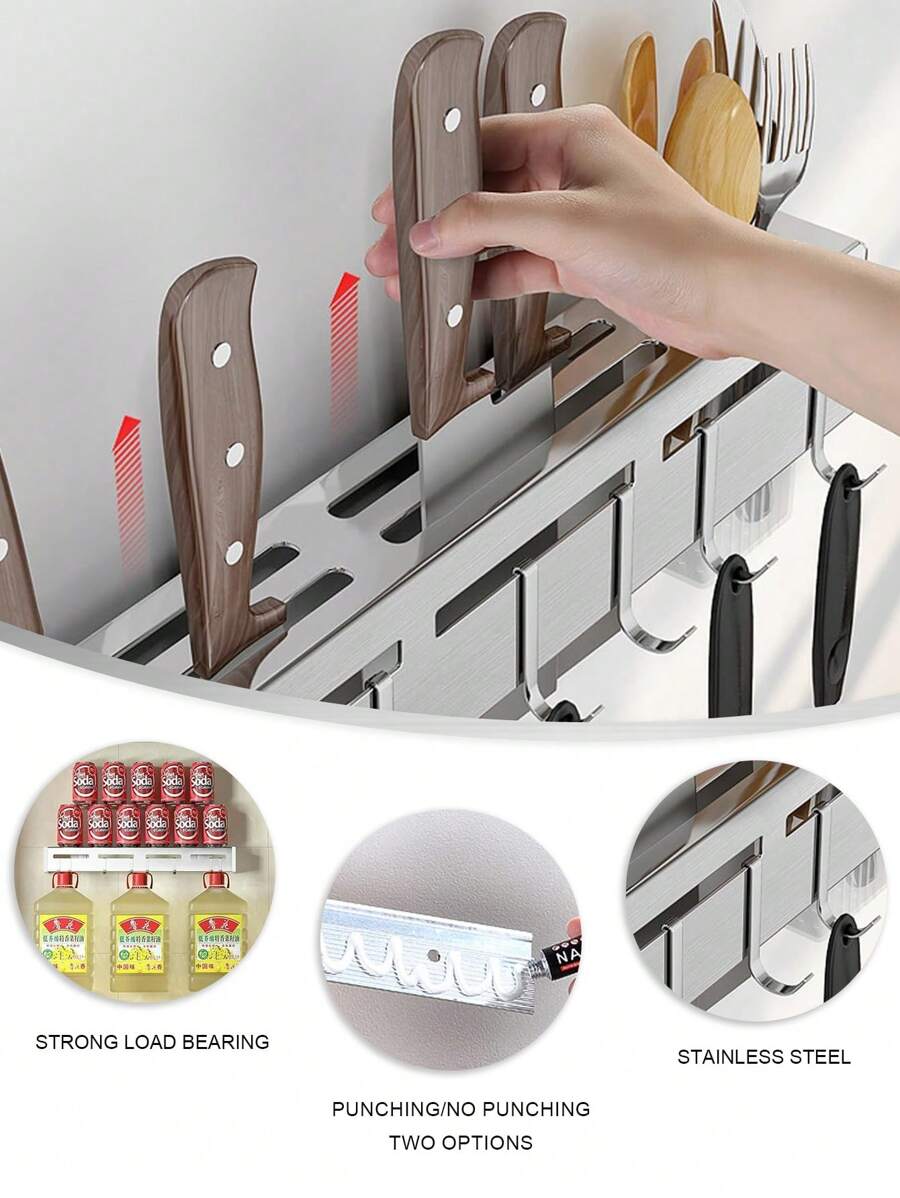 15.7In Stainless Steel Knife Storage Rack, Punch-free Wall Mounted ...