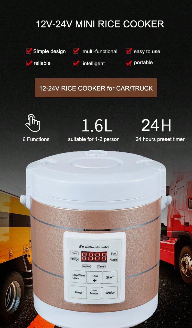 12V 24V Mini Car Rice Cookers 1.6L Car Trucks Electric Soup Porridge ...