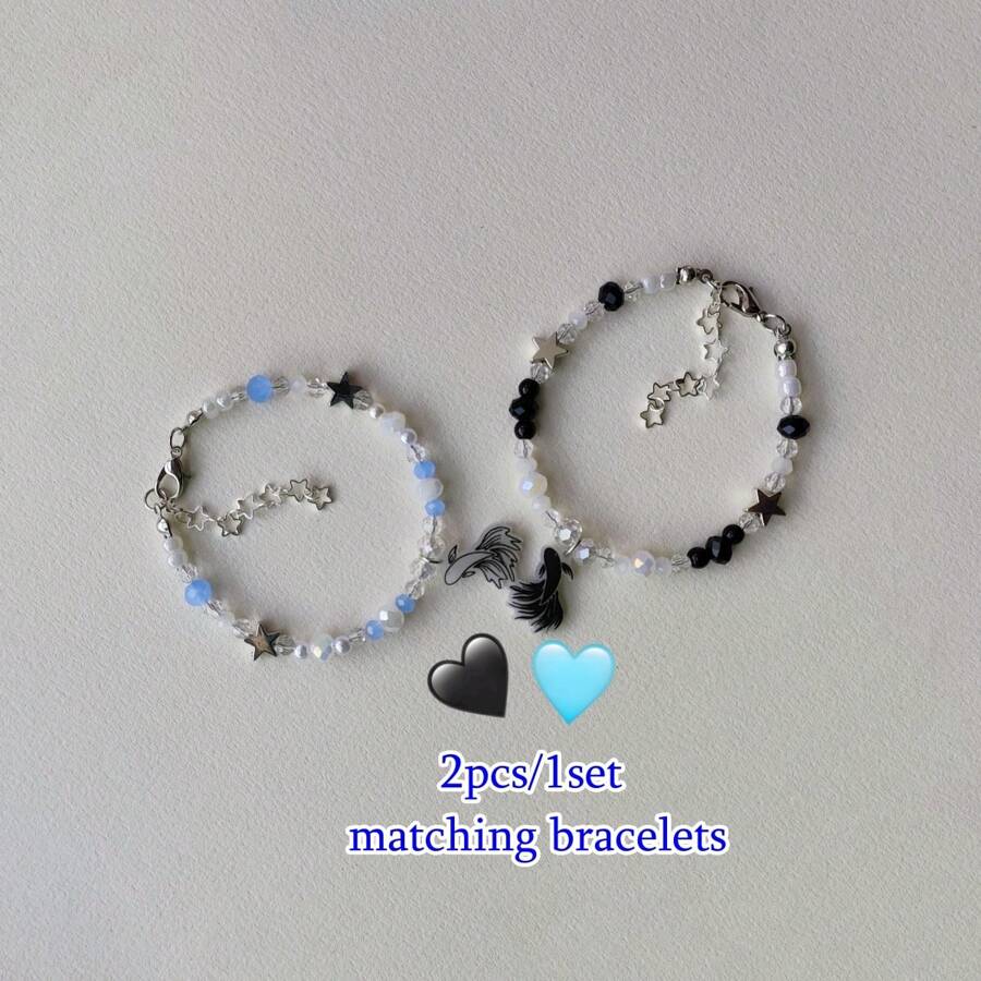 1 Set Of Beaded Bracelets, Black & White Friendship Bracelet, Couple ...