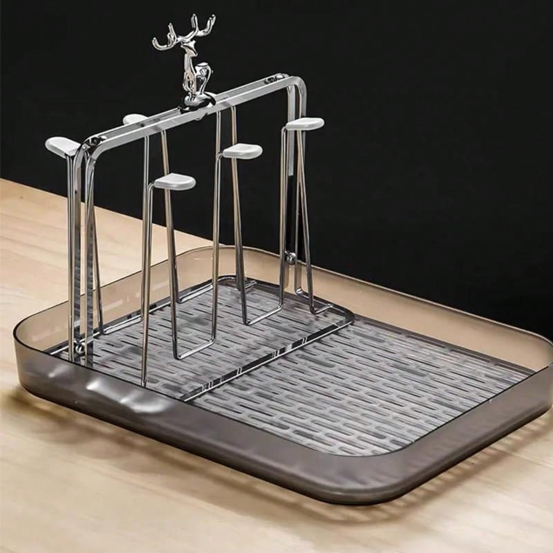 Metal Cup Rack Organizer With 6 Hooks and Big Drain Tray, Bottle Drying ...