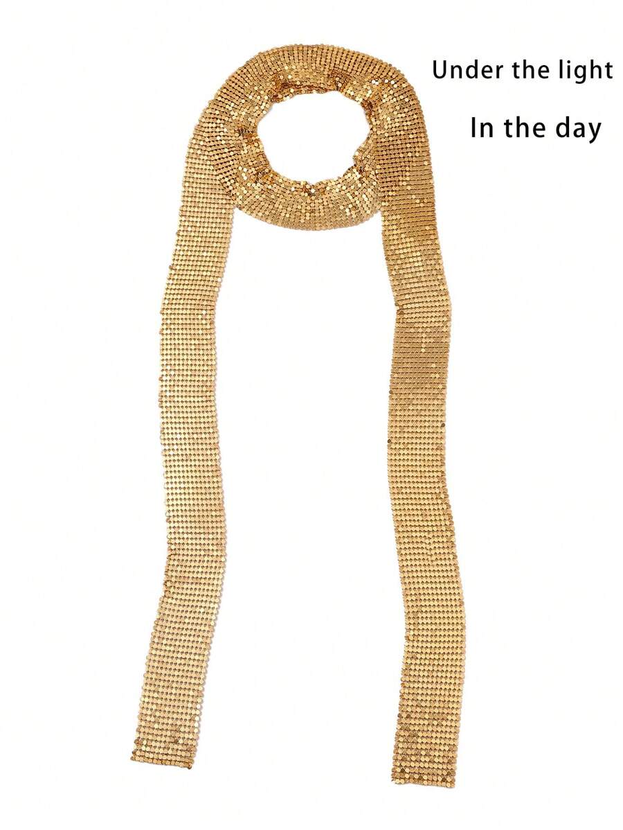 1pc Women Glitter Metal Sequin Scarf Super Shiny Minimalist Long Strip ...