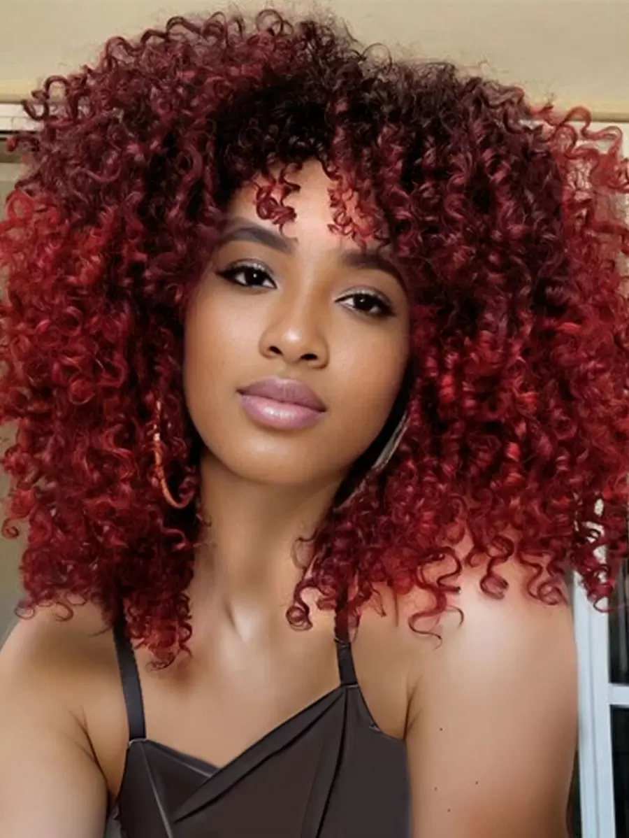 14 inch Red Curly Wigs 70s Kinky Burgundy Red Afro Wigs for Synthetic Afro Curly Red Wigs for ...