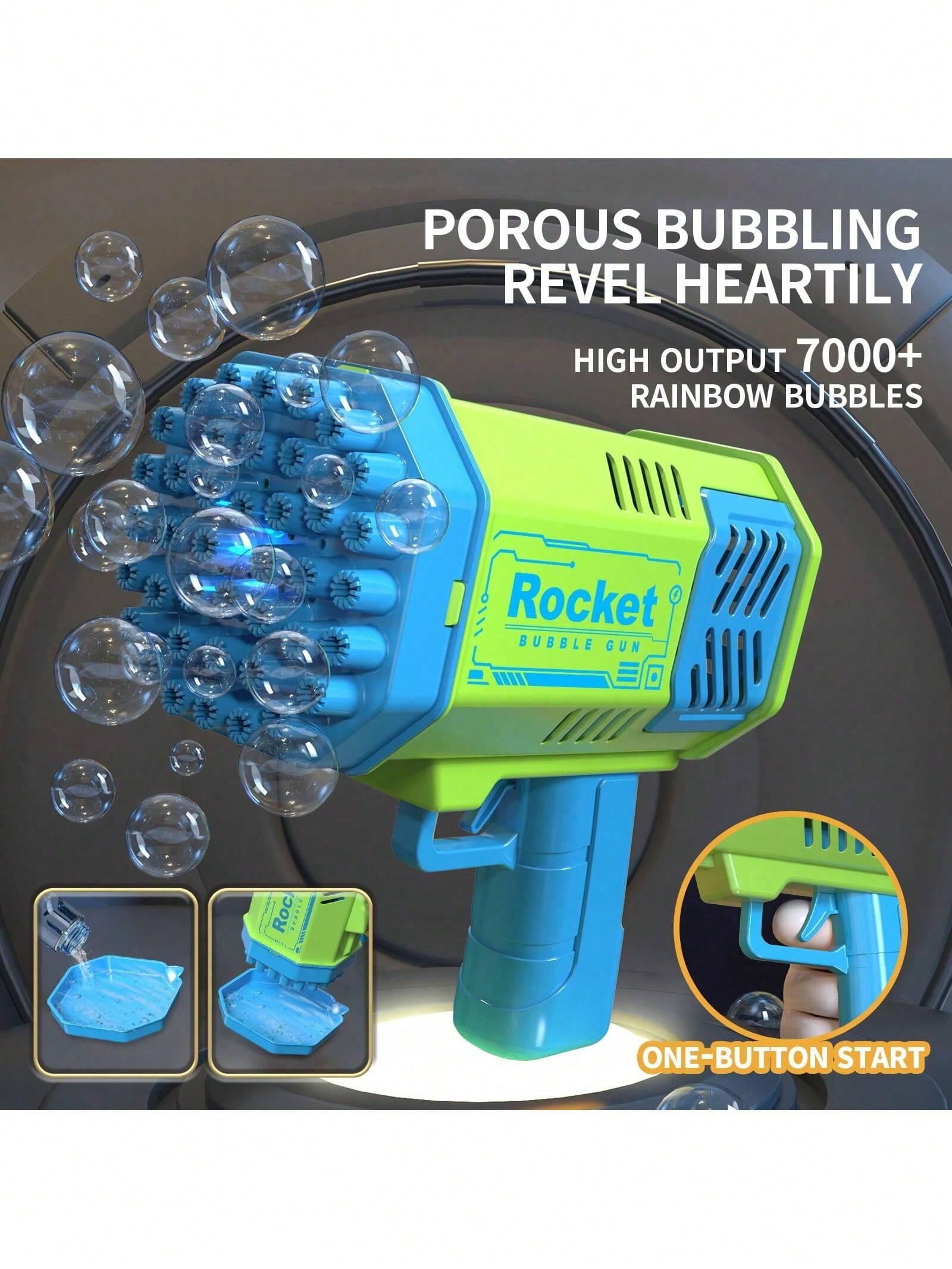 40 Holes Children Handheld Bubble Machine Rocket Shaped Electric Bubble ...