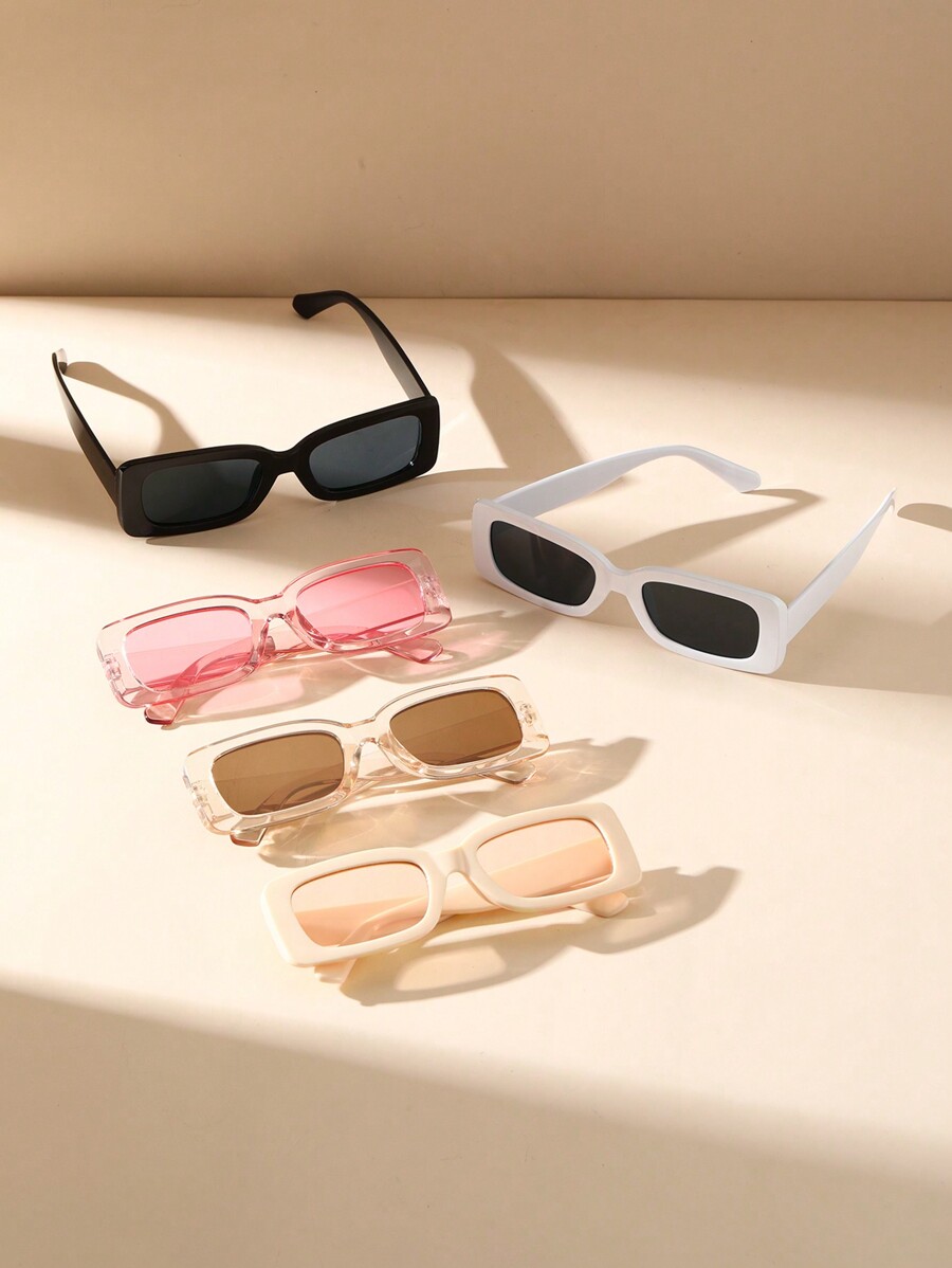 5pcs Square Fashion Tinted Lens Y2K Boho Black Pink Sunglasses For ...