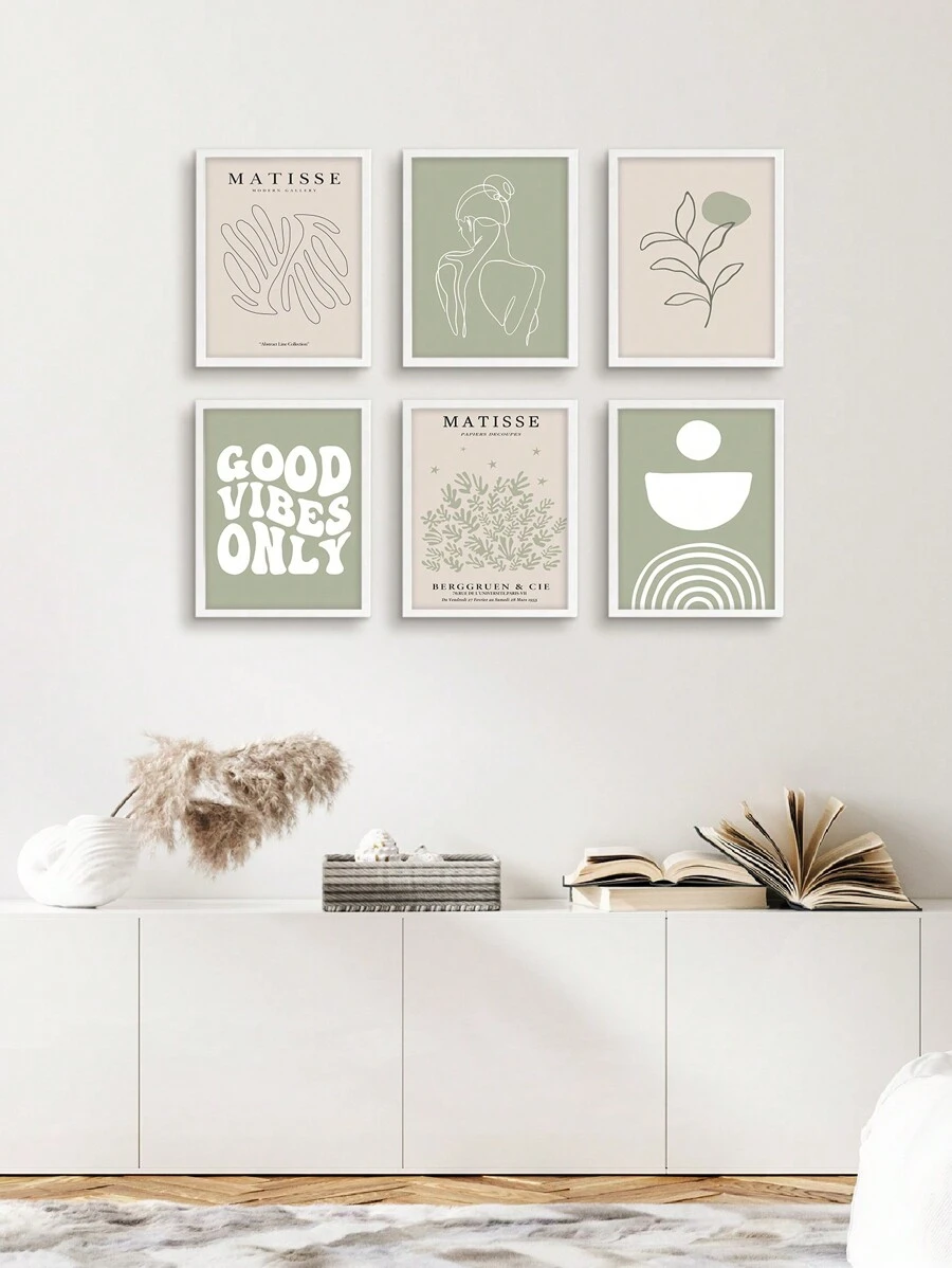 6 Pièces Art Mural Boho Peinture D'art Vert Affiche De Peinture ...