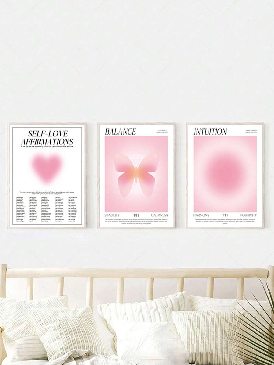 3pcs/set Colorful Gradient Heart, Butterfly & Circle Wall Art Decor ...