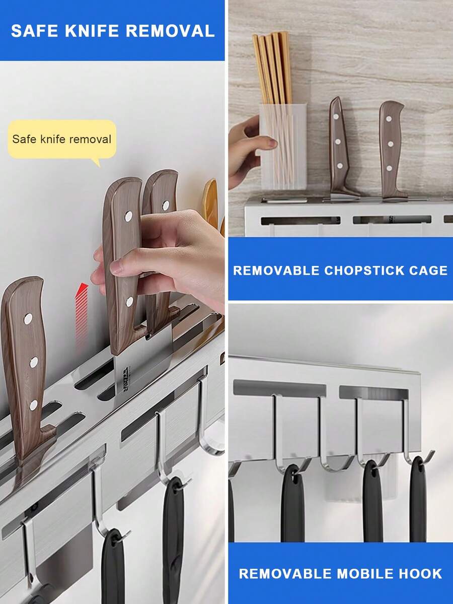 15.7In Stainless Steel Knife Storage Rack, Punch-free Wall Mounted ...