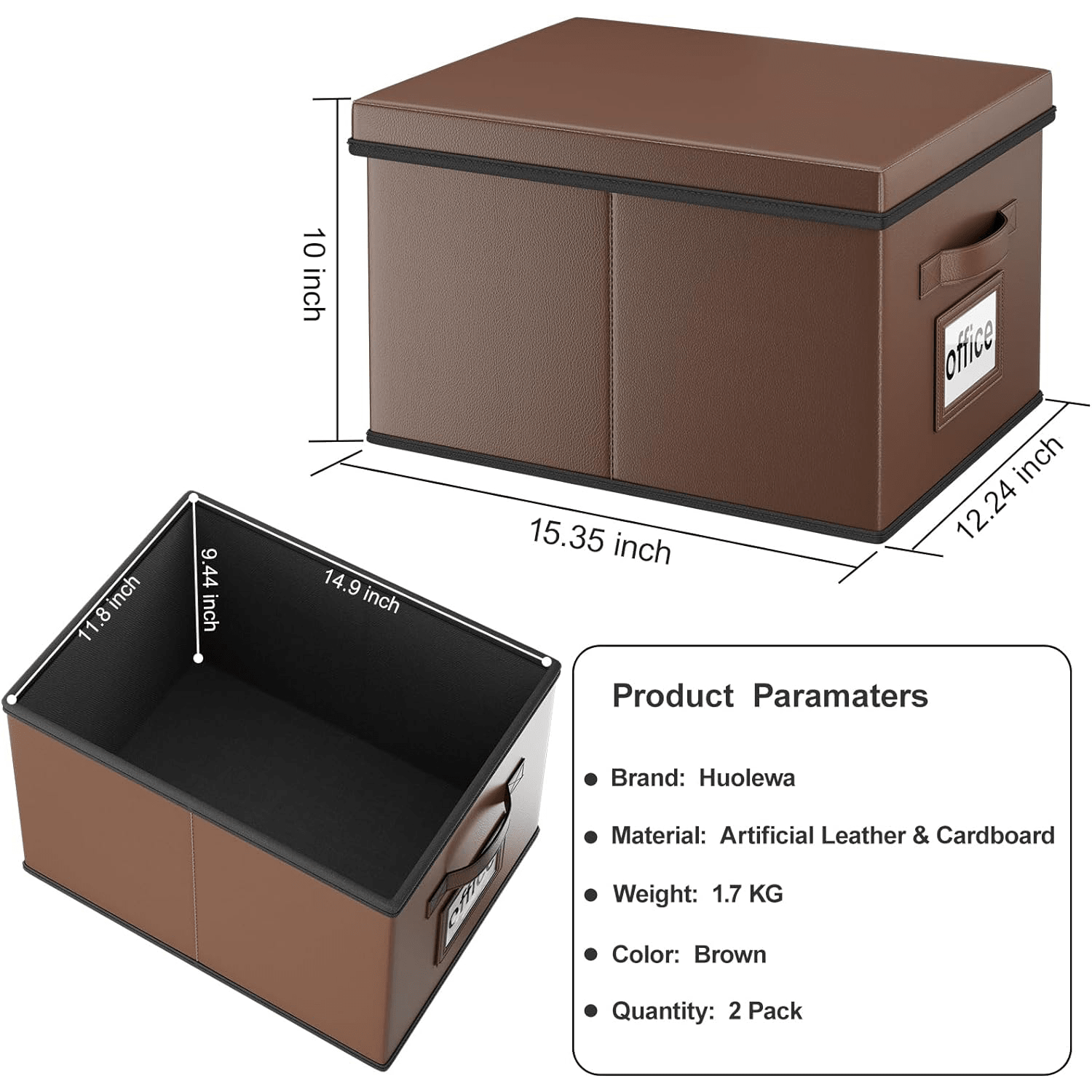 Upgraded File Organizer Boxes with Lids, Collapsible Faux Leather ...
